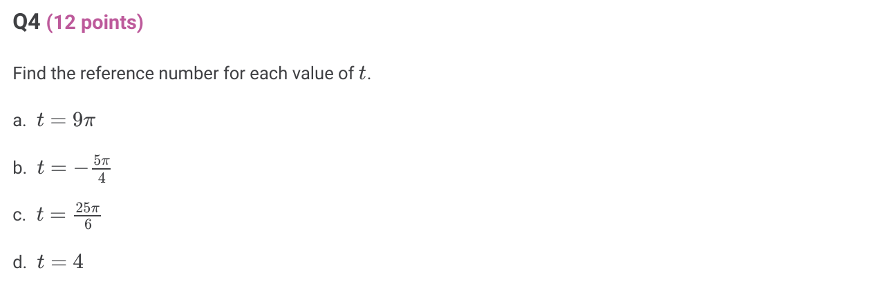 Solved Find the reference number for each value of t. a. | Chegg.com