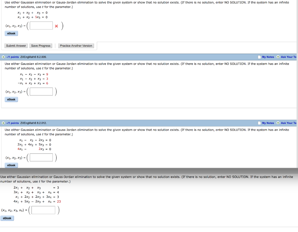 Solved Use either Gaussian elimination or Gauss-Jordan | Chegg.com