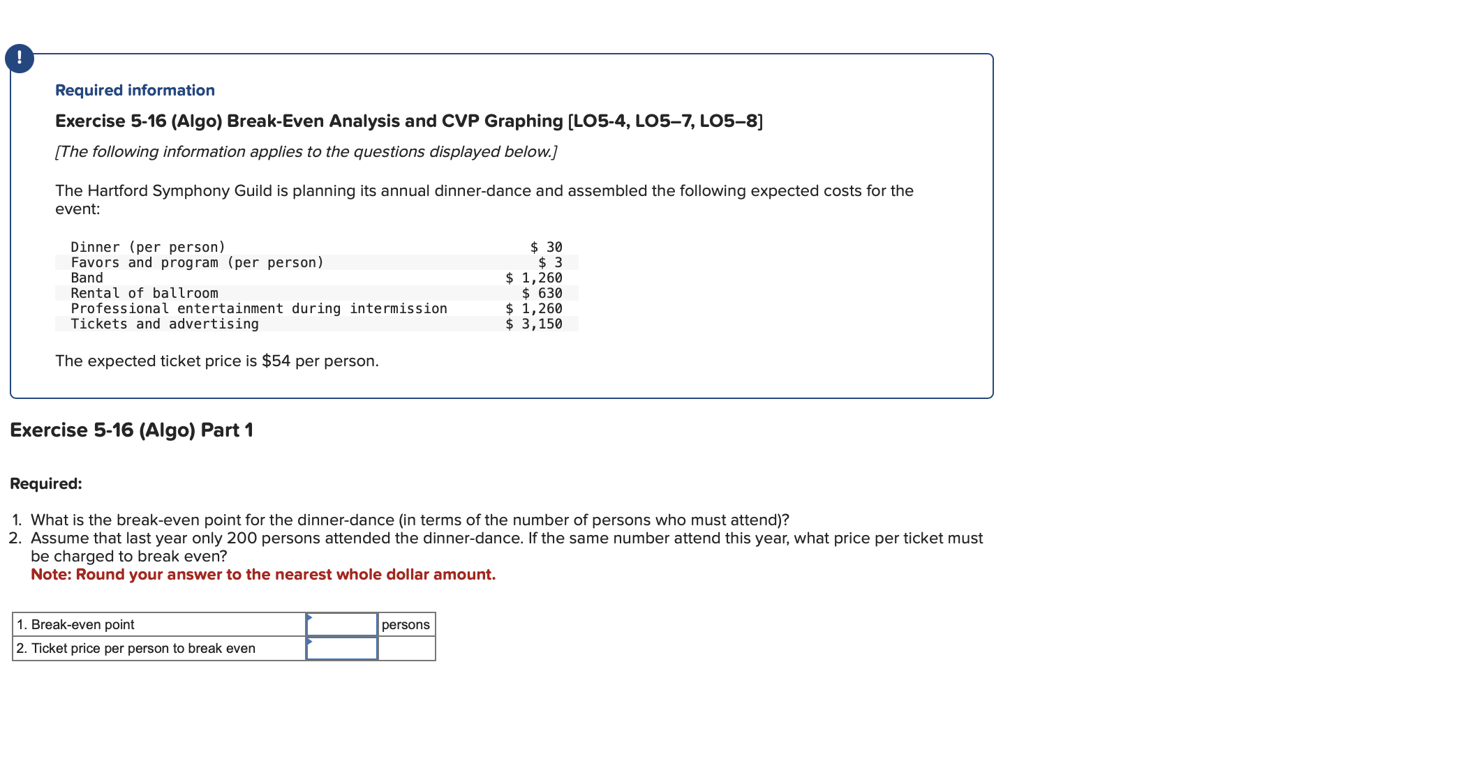 Solved Required information Exercise 5-16 (Algo) Break-Even | Chegg.com