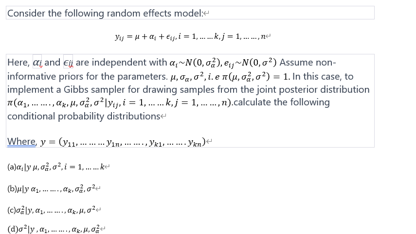 Solved Consider the following random effects | Chegg.com