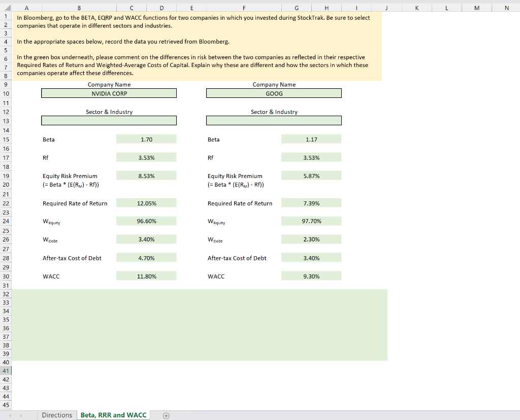 Solved In Bloomberg, go to the BETA, EQRP and WACC functions | Chegg.com