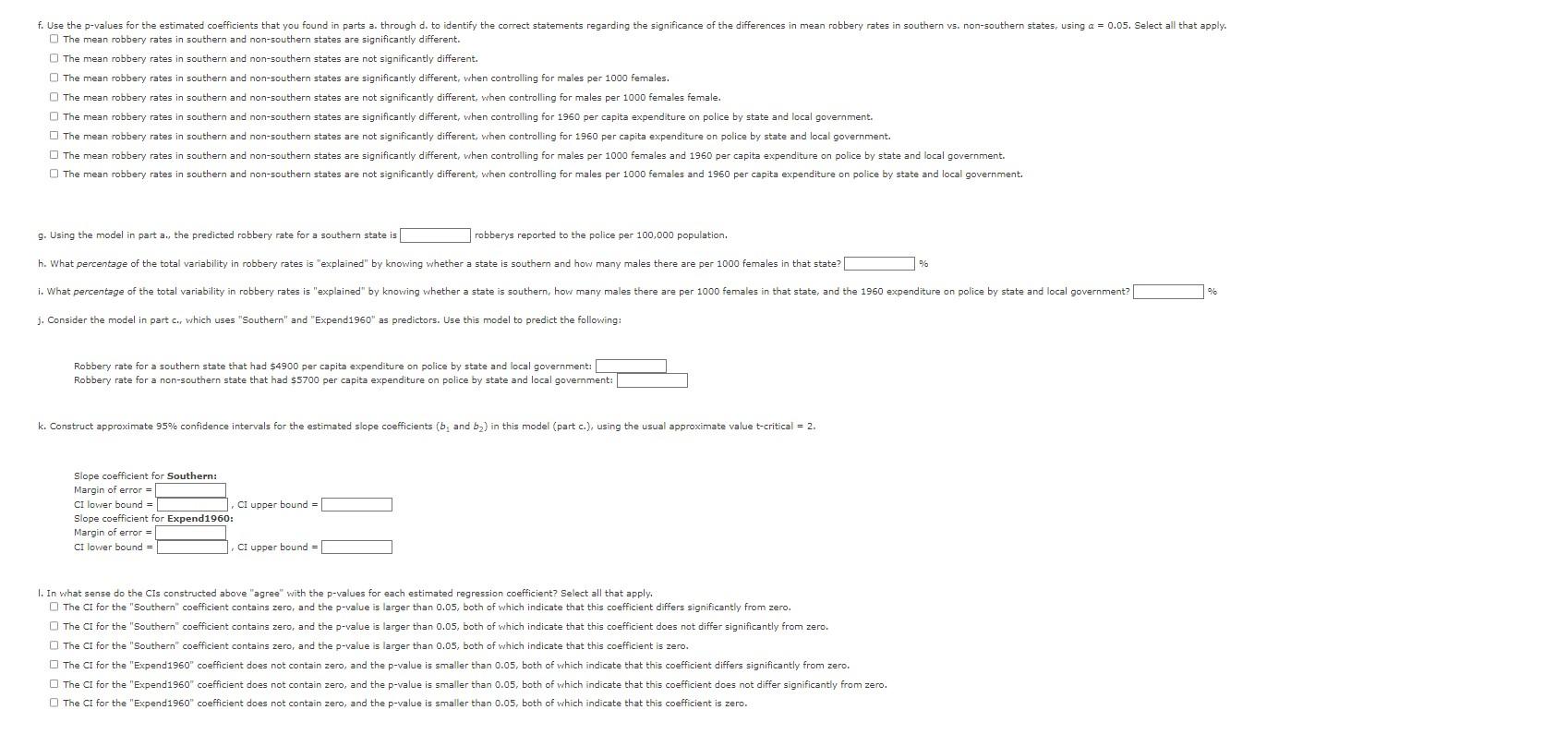 Model Coefficients - Robbery_RateThe average robbery | Chegg.com