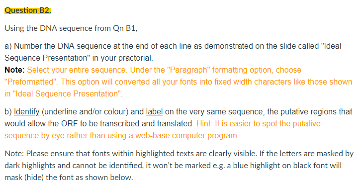 Solved Question B1. In the DNA sequence below, the an ORF is | Chegg.com