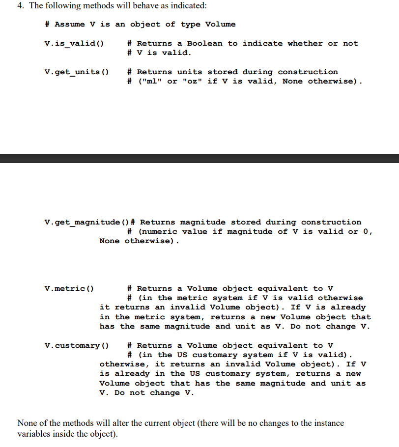 Solved 4. The following methods will behave as indicated: \# | Chegg.com