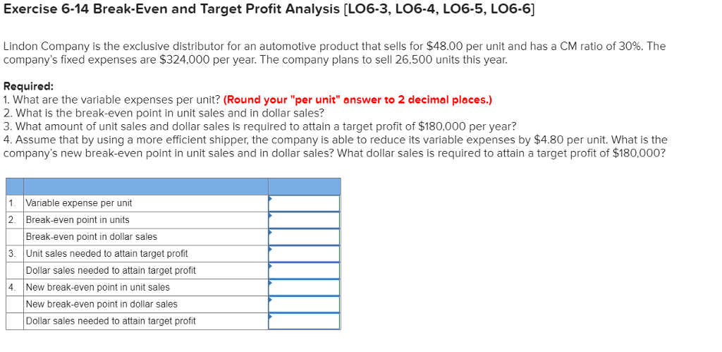 Solved Exercise 6-14 Break-Even and Target Profit Analysis | Chegg.com