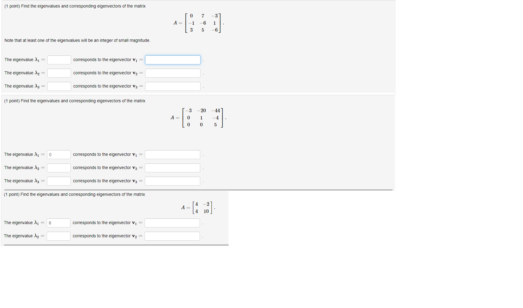 Solved (1 point) Find the eigenvalues and corresponding | Chegg.com