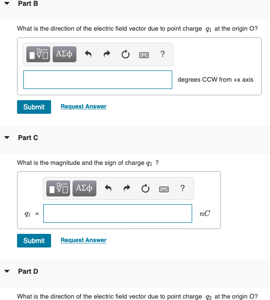 Solved A point charge Q =-475 nC and two unknown point | Chegg.com
