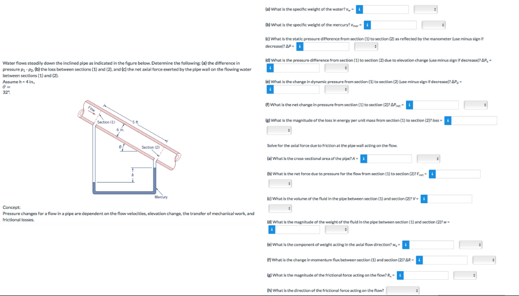 Solved a) What is the specific weight of the water? v (b) | Chegg.com