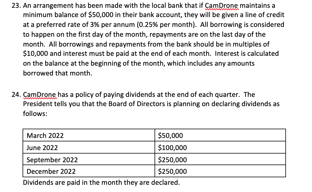 Solved 1. Prepare a monthly master budget for CamDrone for | Chegg.com