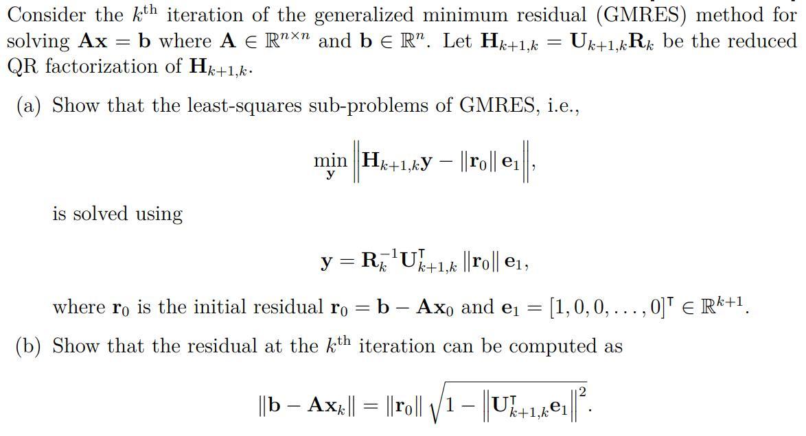 Consider the kth iteration of the generalized | Chegg.com