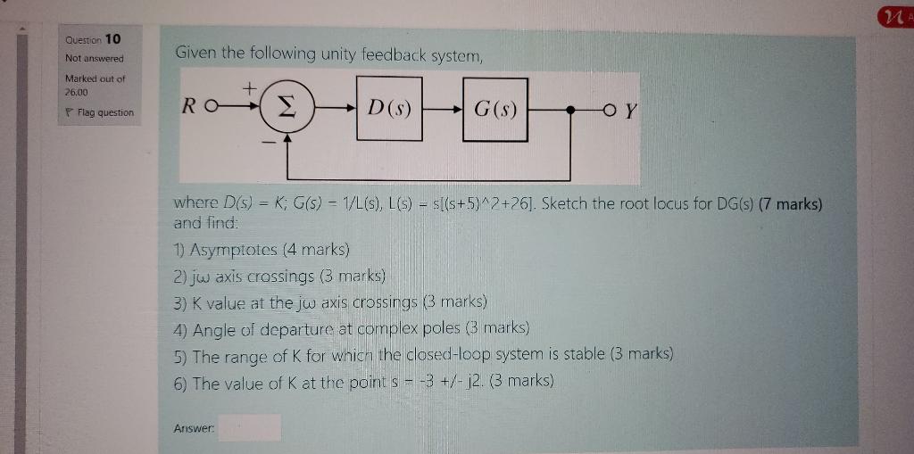 Solved NA Question 10 Given the following unity feedback | Chegg.com