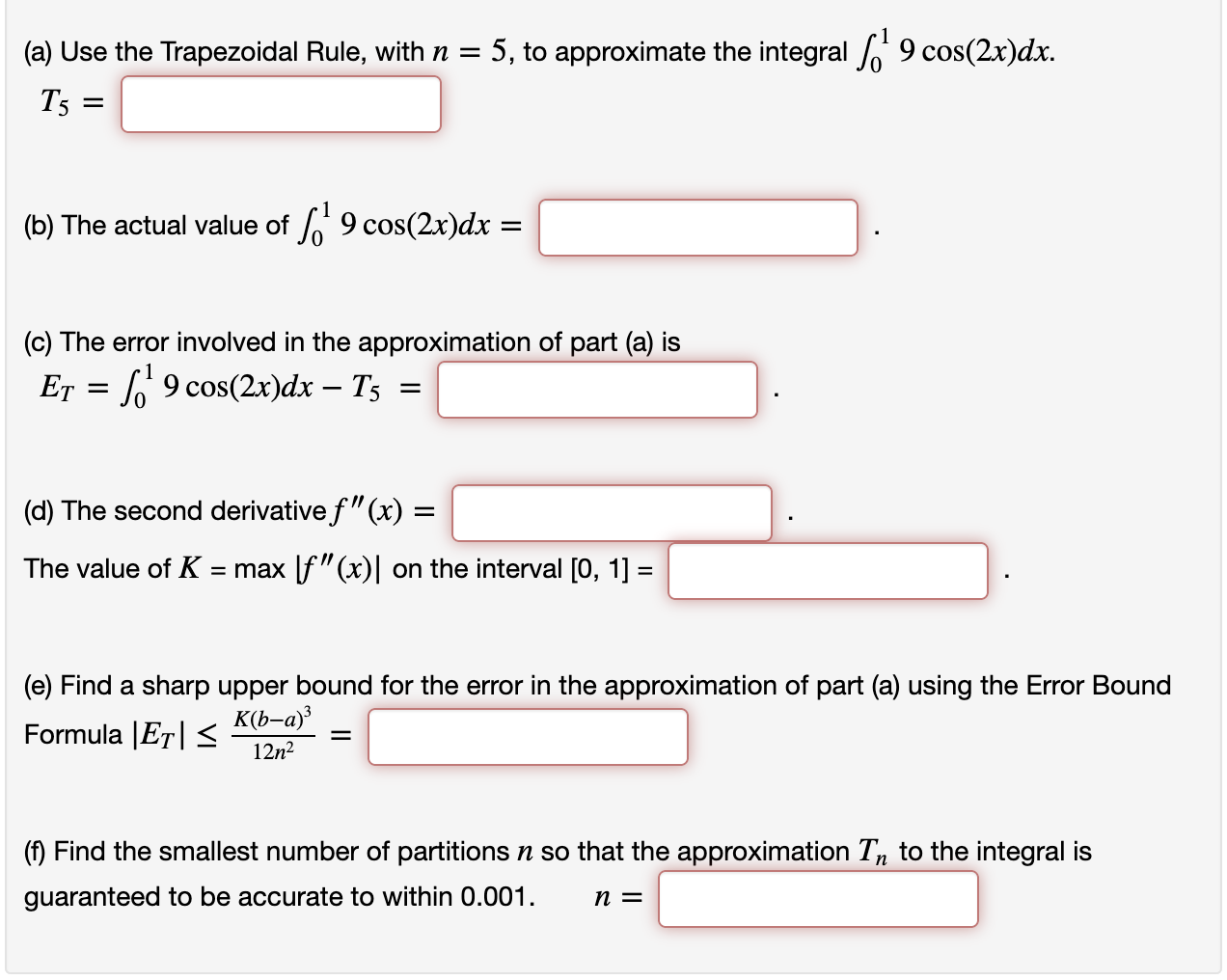 Solved (a) Use the Trapezoidal Rule, with n=5, to | Chegg.com