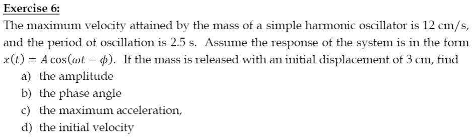 Solved Exercise 6: The maximum velocity attained by the mass | Chegg.com