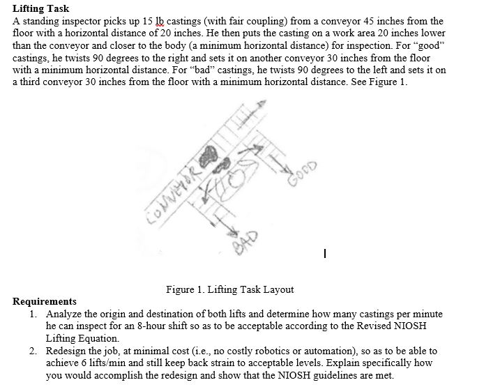 Lifting Task A standing inspector picks up 15 lb | Chegg.com