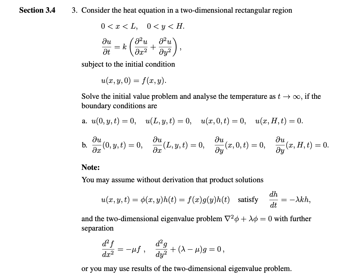Solved Consider The Heat Equation In A Two Dimensional