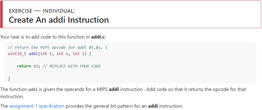 EXERCISE INDIVIDUAL: Create An addi Instruction Your | Chegg.com