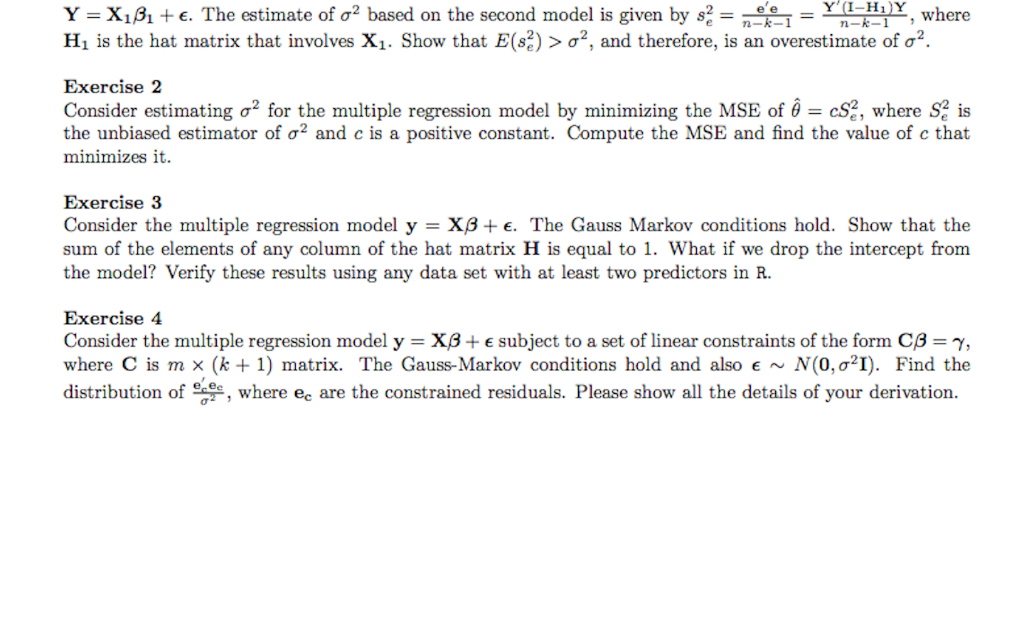 Solved Exercise 3 Consider the multiple regression model y = | Chegg.com