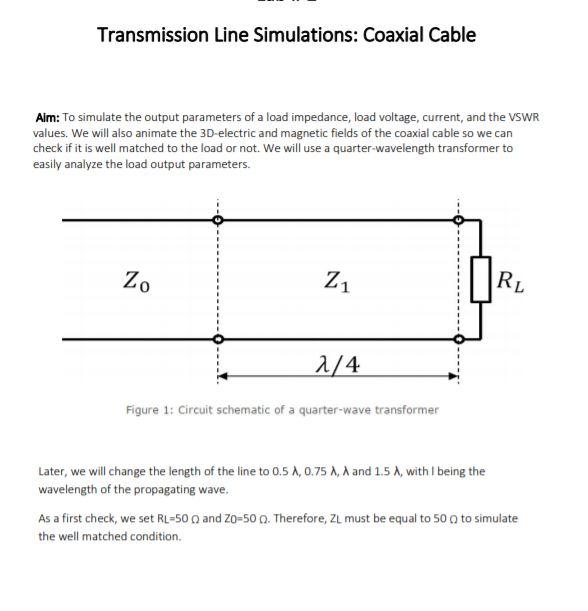 Transmission Line Simulations: Coaxial Cable Aim: To | Chegg.com