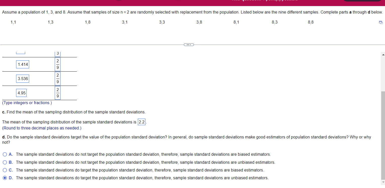 Solved 1,1 c. Find the mean of the sampling distribution of | Chegg.com