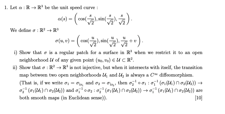 1. Let α:R→R3 be the unit speed curve : | Chegg.com