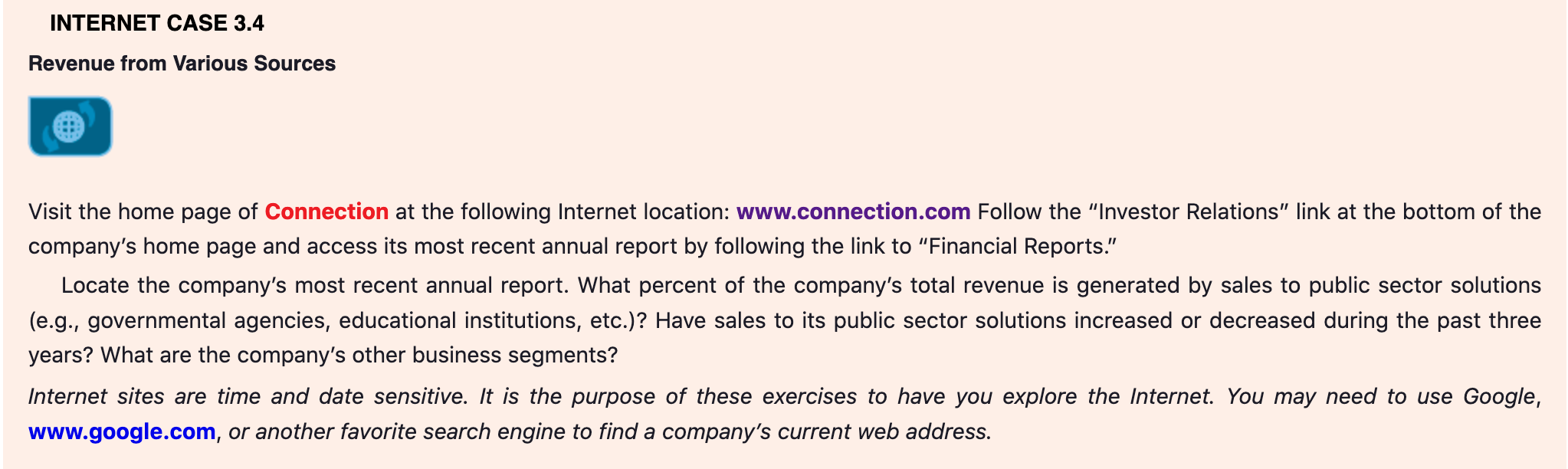Solved INTERNET CASE 3.4Revenue from Various SourcesVisit | Chegg.com