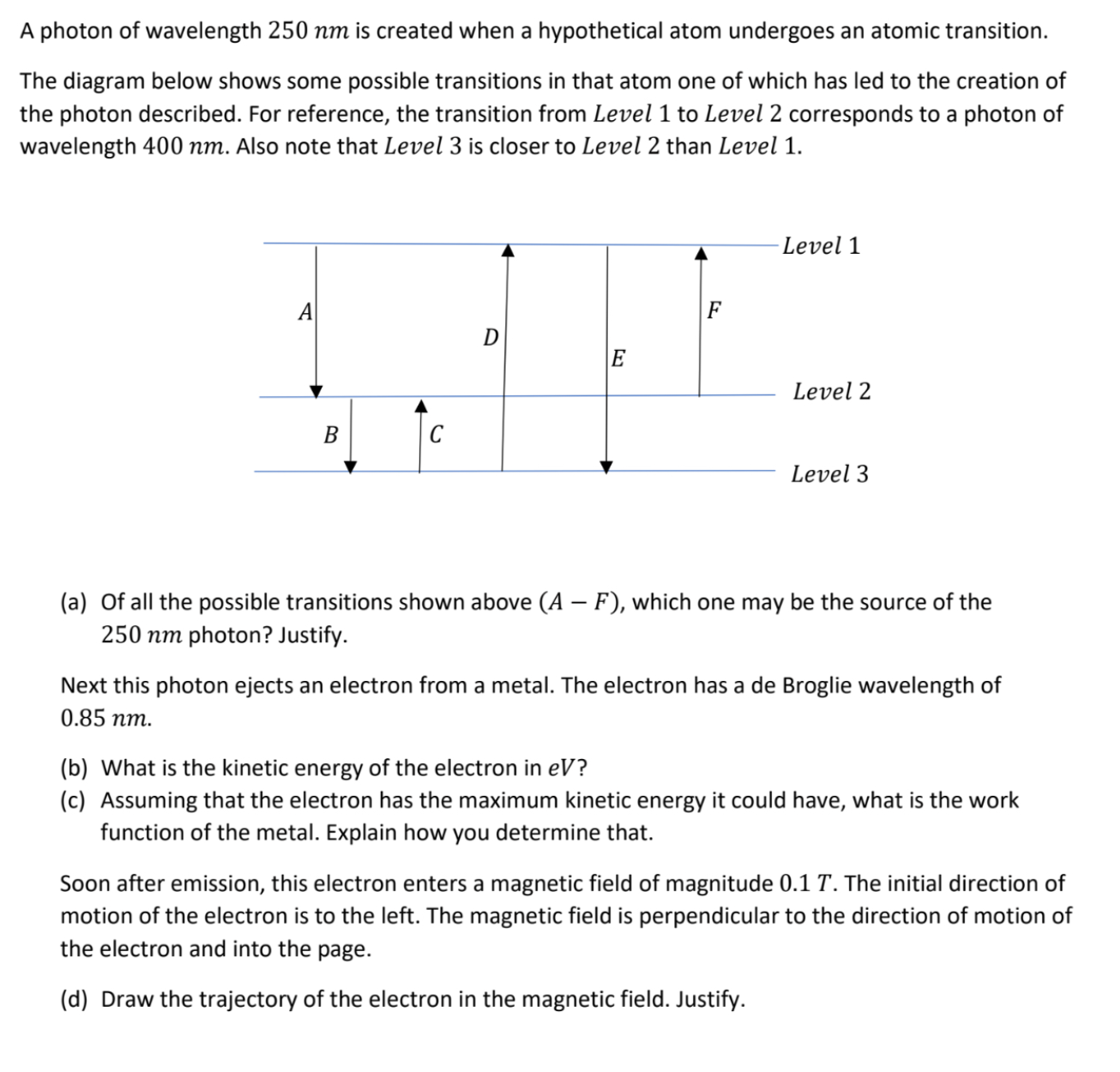 Solved A photon of wavelength 250 nm is created when a | Chegg.com
