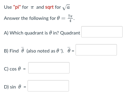 Solved Use "pi" for π and sqrt for a Answer the following | Chegg.com