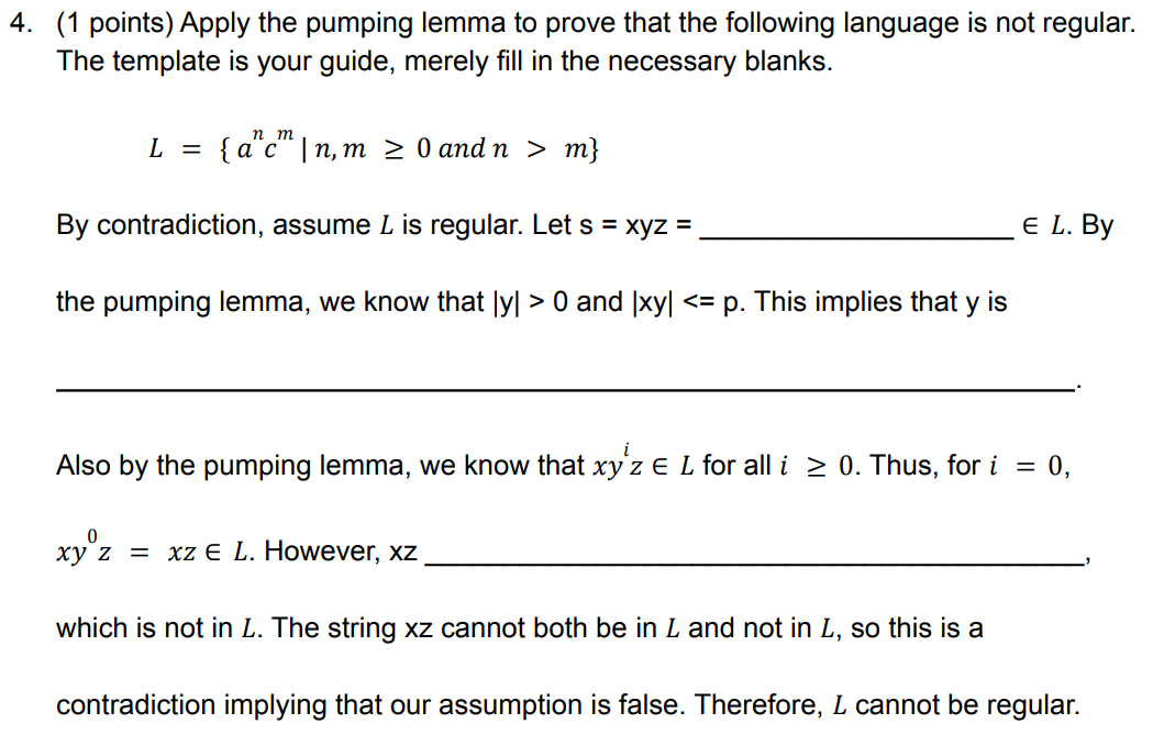 Solved 4. (1 points) Apply the pumping lemma to prove that | Chegg.com