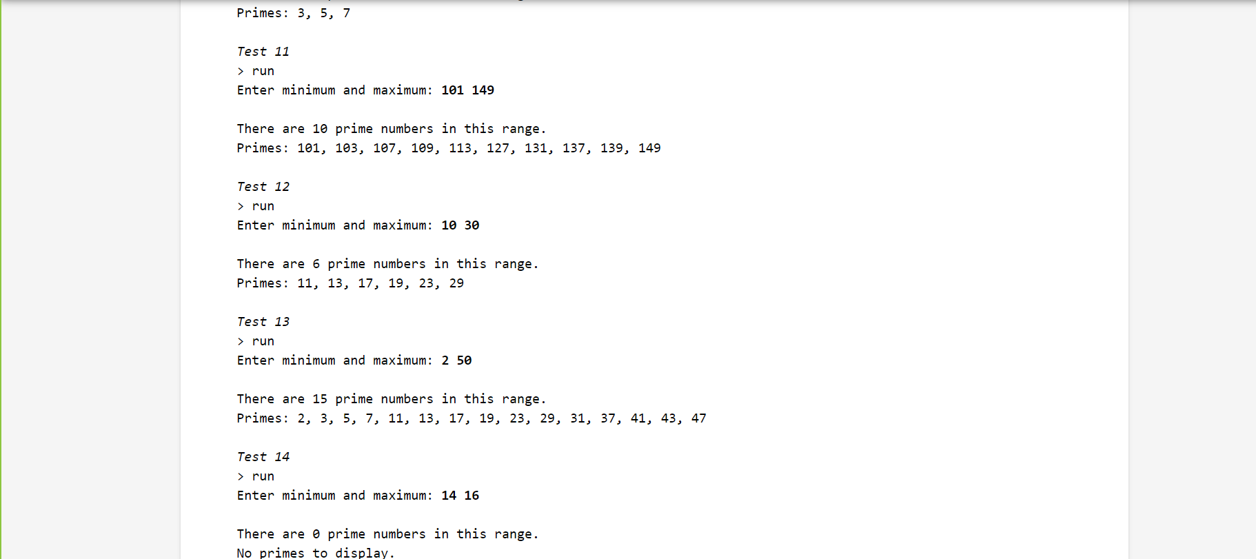 Solved User in put is in bold: Test 1 > run Enter minimum | Chegg.com