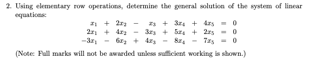 Solved 2. Using elementary row operations, determine the | Chegg.com