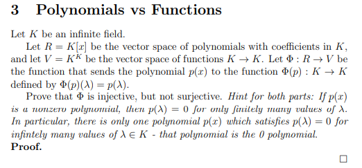 Solved 3 Polynomials vs Functions Let K be an infinite | Chegg.com