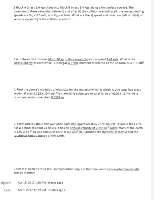 Solved Block A (mass 2.6 kg) slides into block B (mass 3.4 | Chegg.com