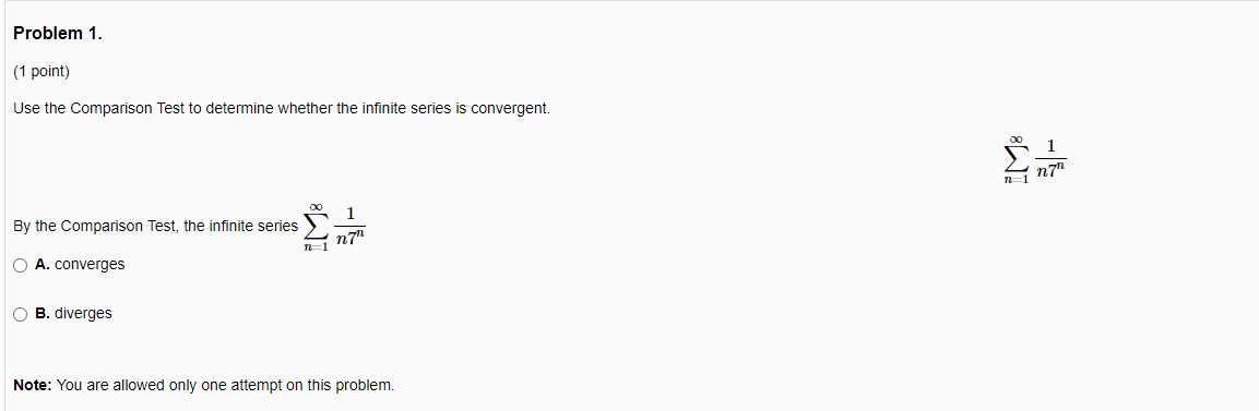 Solved Problem 1. (1 point) Use the Comparison Test to | Chegg.com