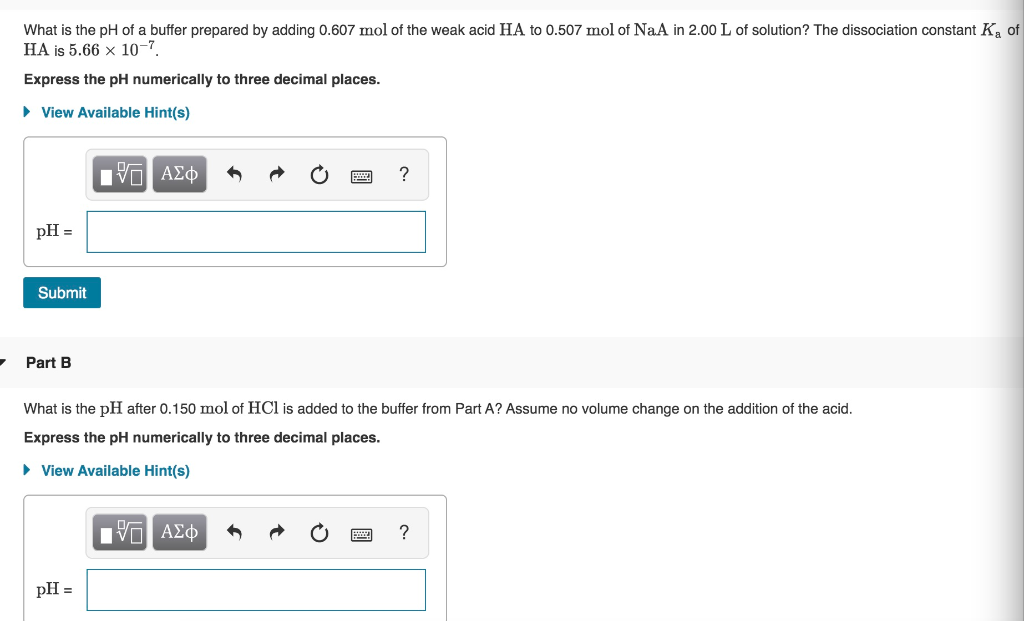 Solved What is the pH of a buffer prepared by adding 0.607 | Chegg.com