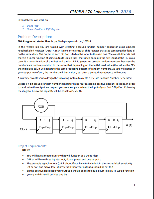 CMPEN 270 Laboratory 9 2020 In this lab you will work | Chegg.com