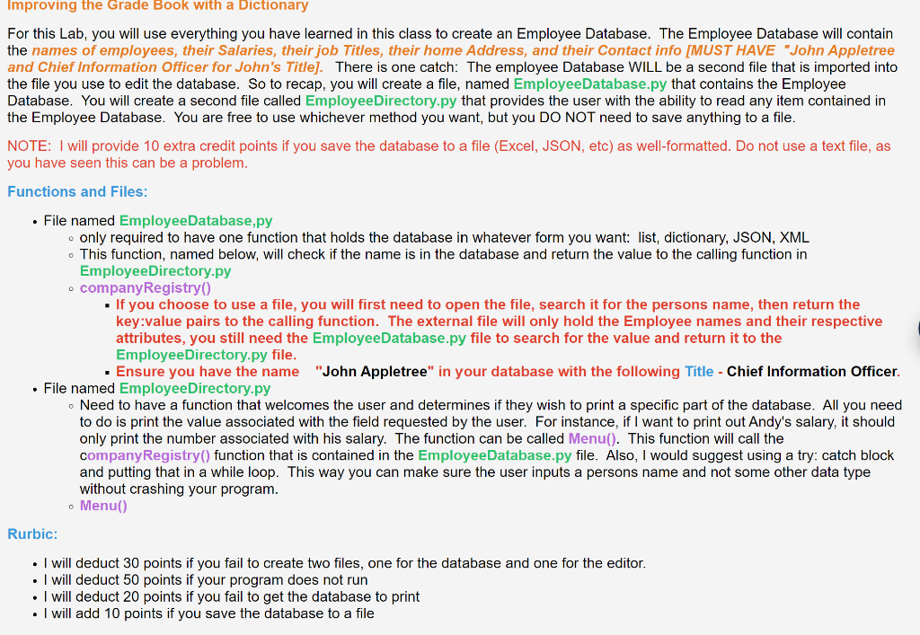 Solved Explain how to create two files, one for the database | Chegg.com