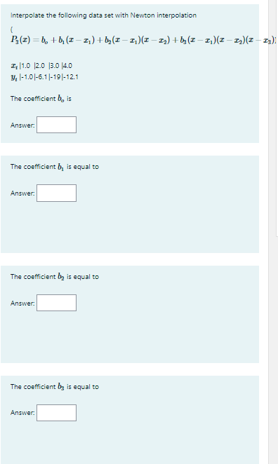 Solved Interpolate the following data set with Newton | Chegg.com