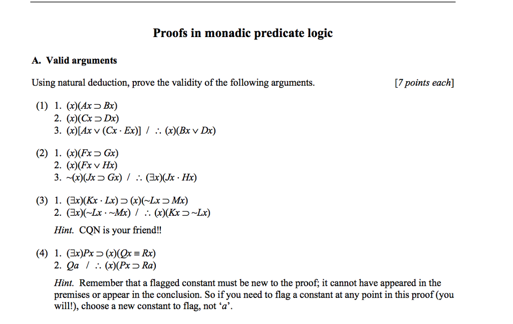Proofs in monadic predicate logic A. Valid arguments | Chegg.com