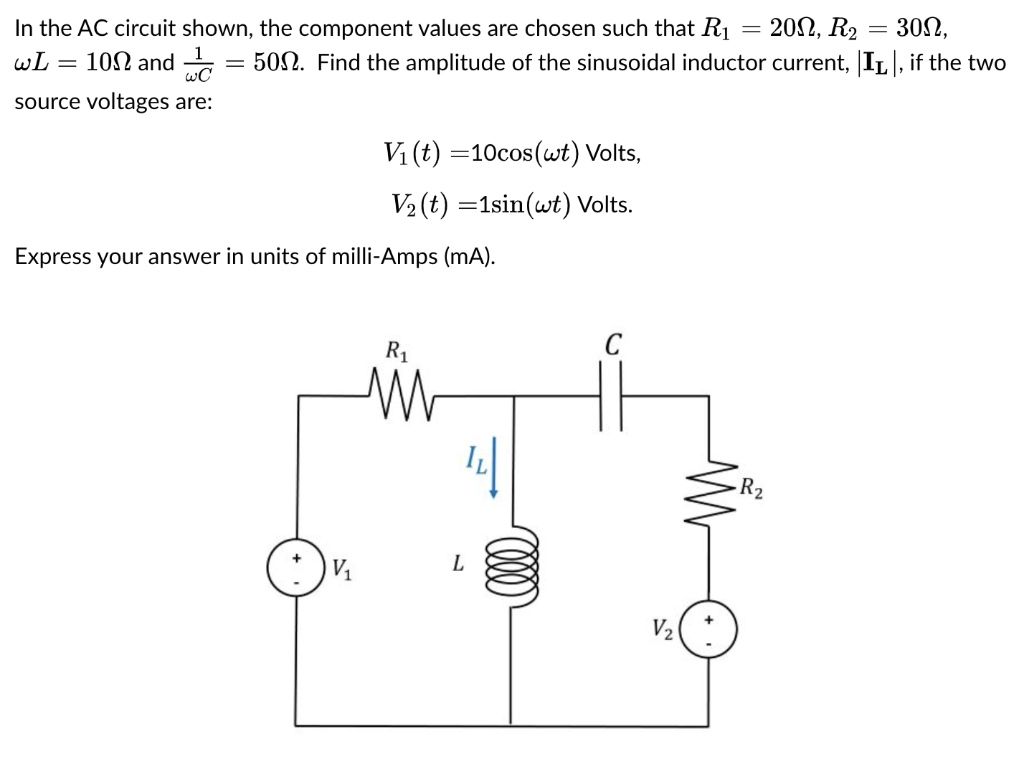 Solved In the AC circuit shown, the component values are | Chegg.com