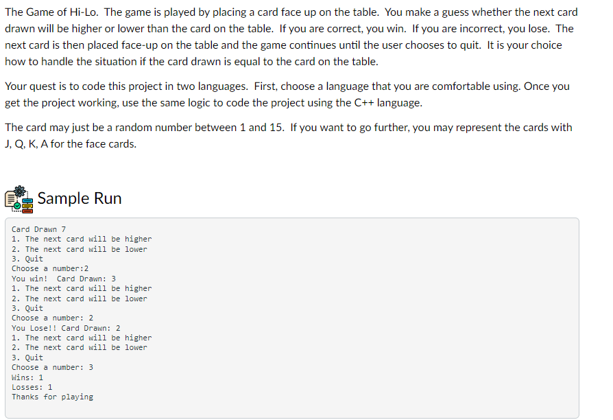 C++ High Low Card Game This is what I have attempted, | Chegg.com