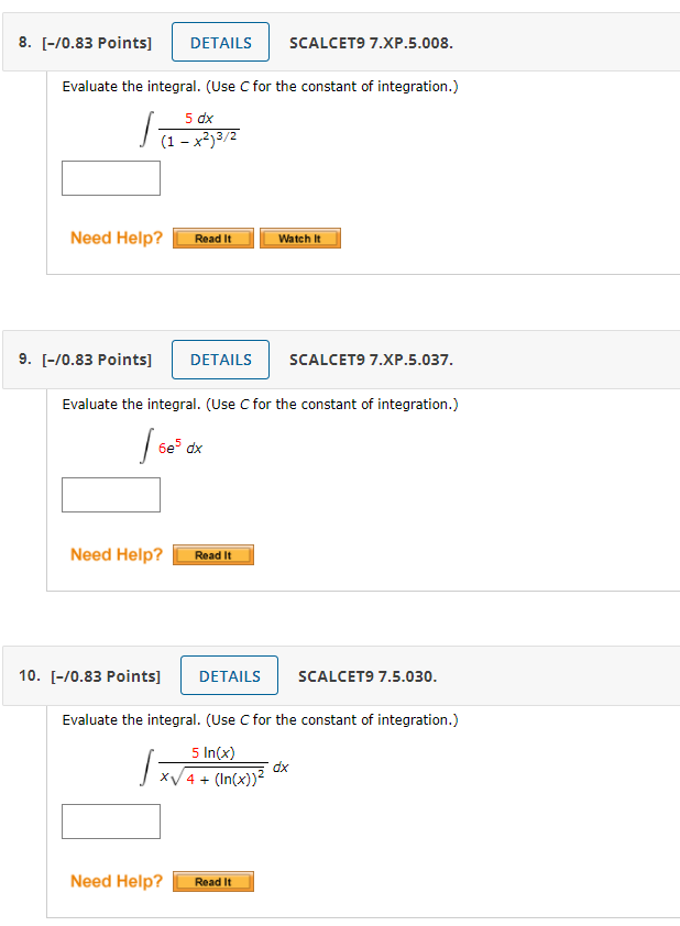 Solved 8. (-/0.83 Points] DETAILS SCALCET9 7.XP.5.008. | Chegg.com