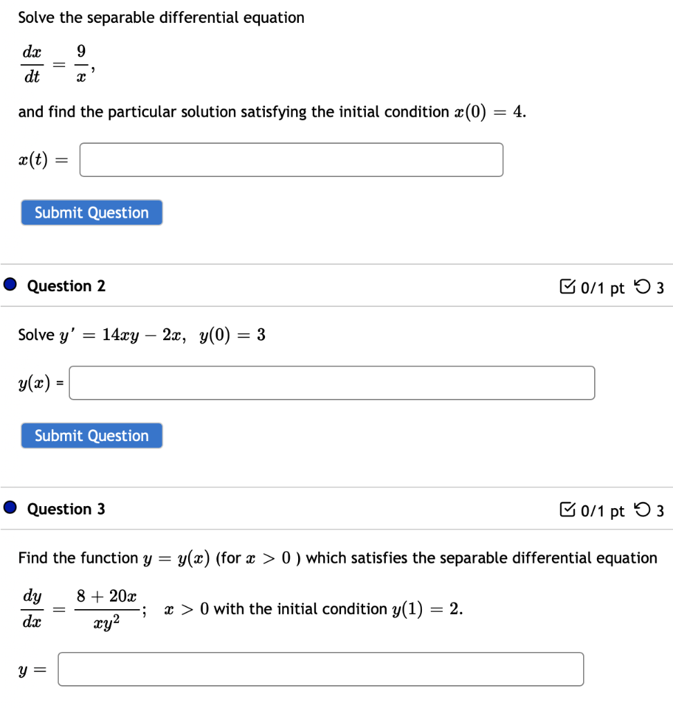 Solved Solve the separable differential equation dx 9 dt 2 | Chegg.com