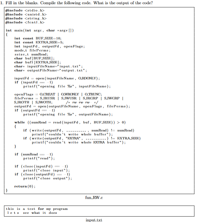 Solved 1. Fill in the blanks. Compile the following code. | Chegg.com