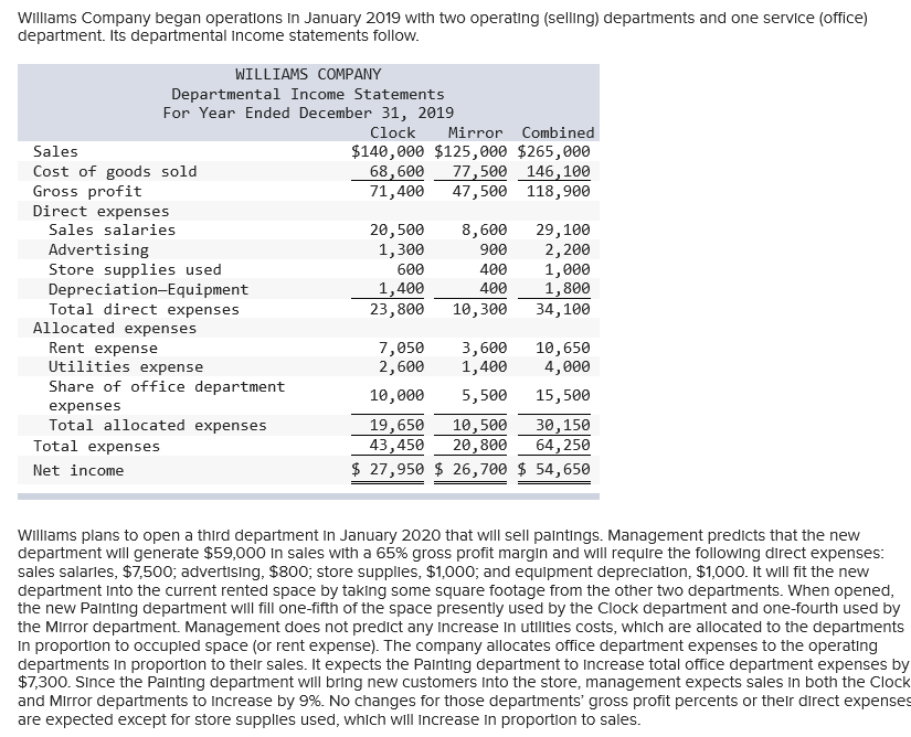 Solved Williams Company began operations in January 2019 | Chegg.com
