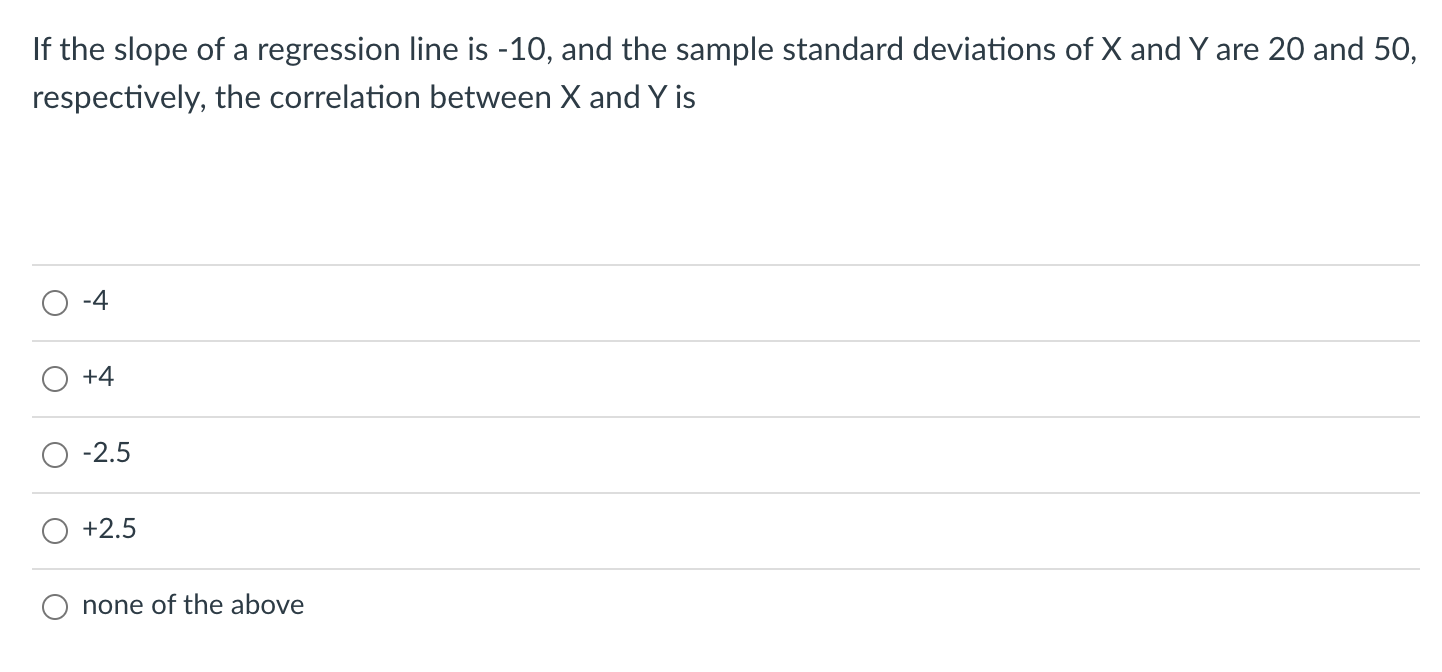 Solved If the slope of a regression line is -10, and the | Chegg.com