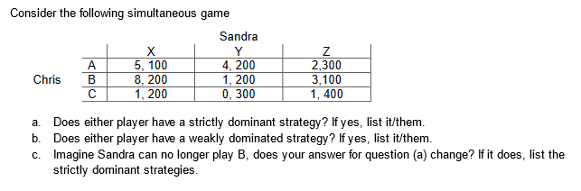 Solved Consider the following simultaneous game Chris a. | Chegg.com