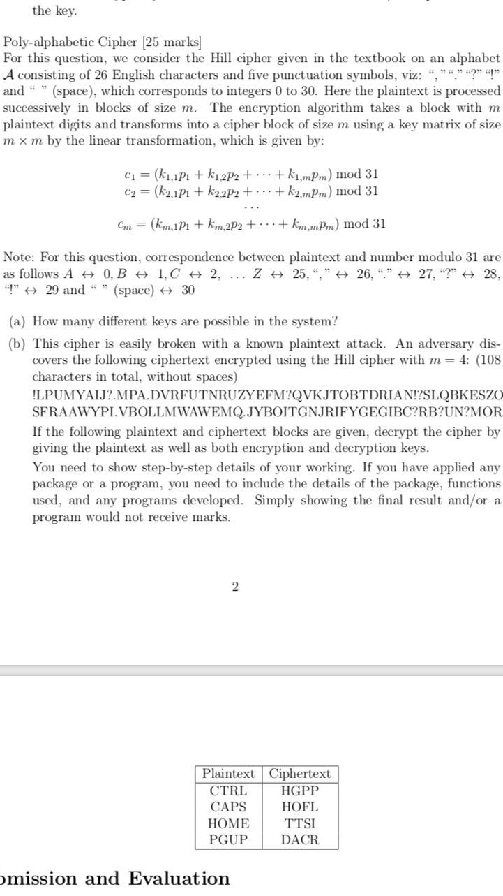 the key. Poly-alphabetic Cipher (25 marks For this | Chegg.com