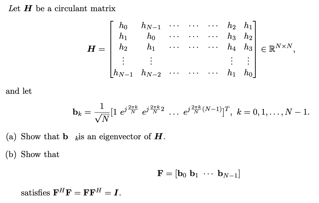 Solved Let H be a circulant matrix | Chegg.com