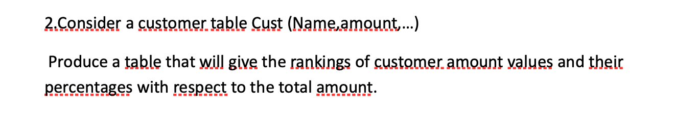 Solved 2. Consider a customer table Cust (Name amount....) | Chegg.com