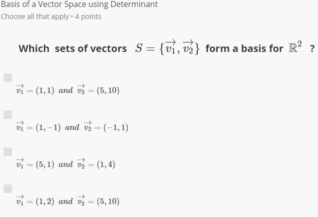 Solved Linear Independence of vectors using Determinant | Chegg.com